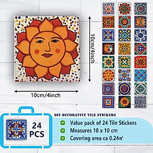 Cendray 24Pcs Tile Stickers Wall Decor Bathroom Kitchen Wall Sticker Waterproof PVC Decoration Stickers - 2D Sticker with Retro Design in Mosaic Style (4 x 4 Inch)