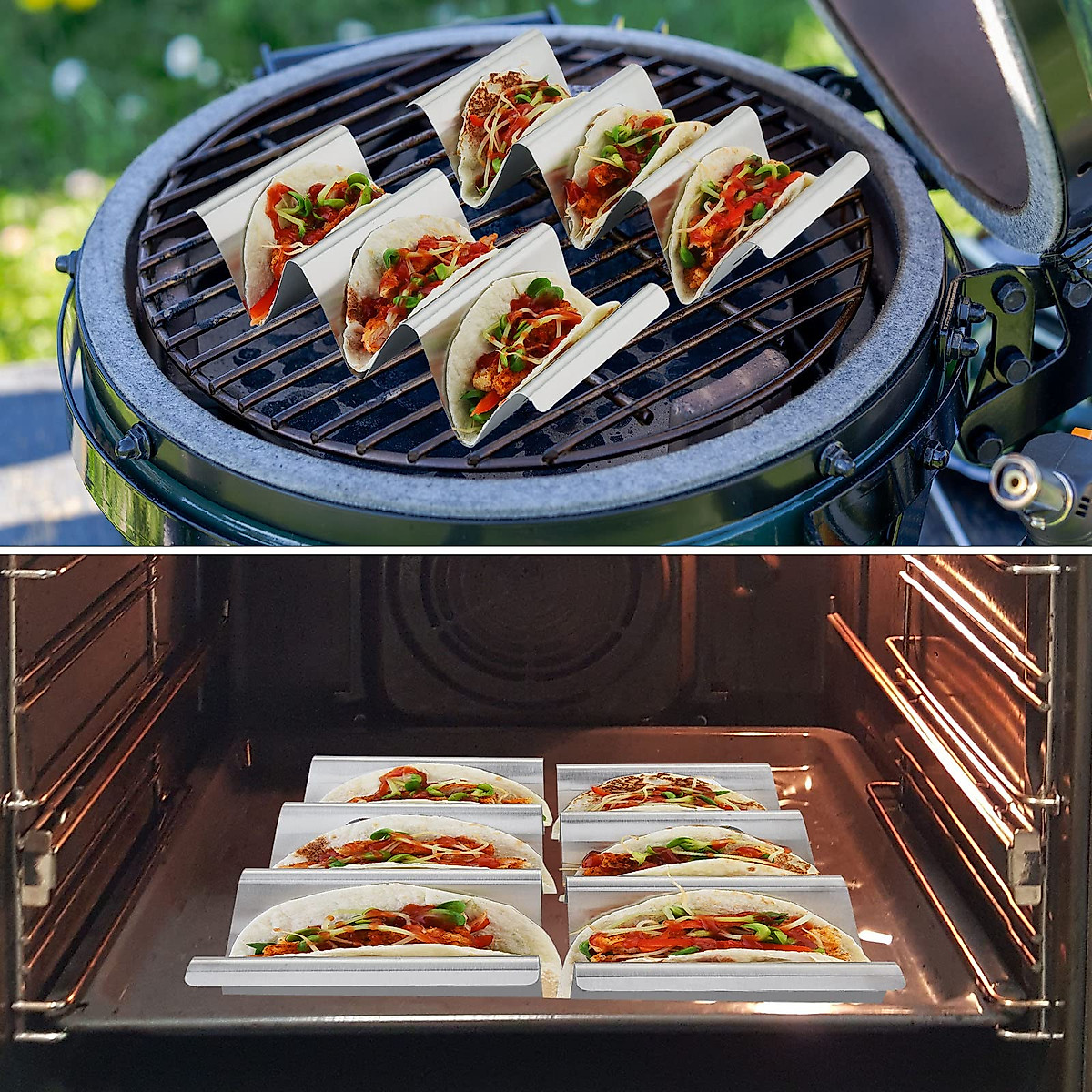 Taco Holders for Grill -Taco Holders Set of 4 Stainless Steel Taco Holder for Kids Taco Night - Premium Easy To Use and Clean Taco Stand For 3 Soft Hard Shell Tacos - Perforated with Bear Paw