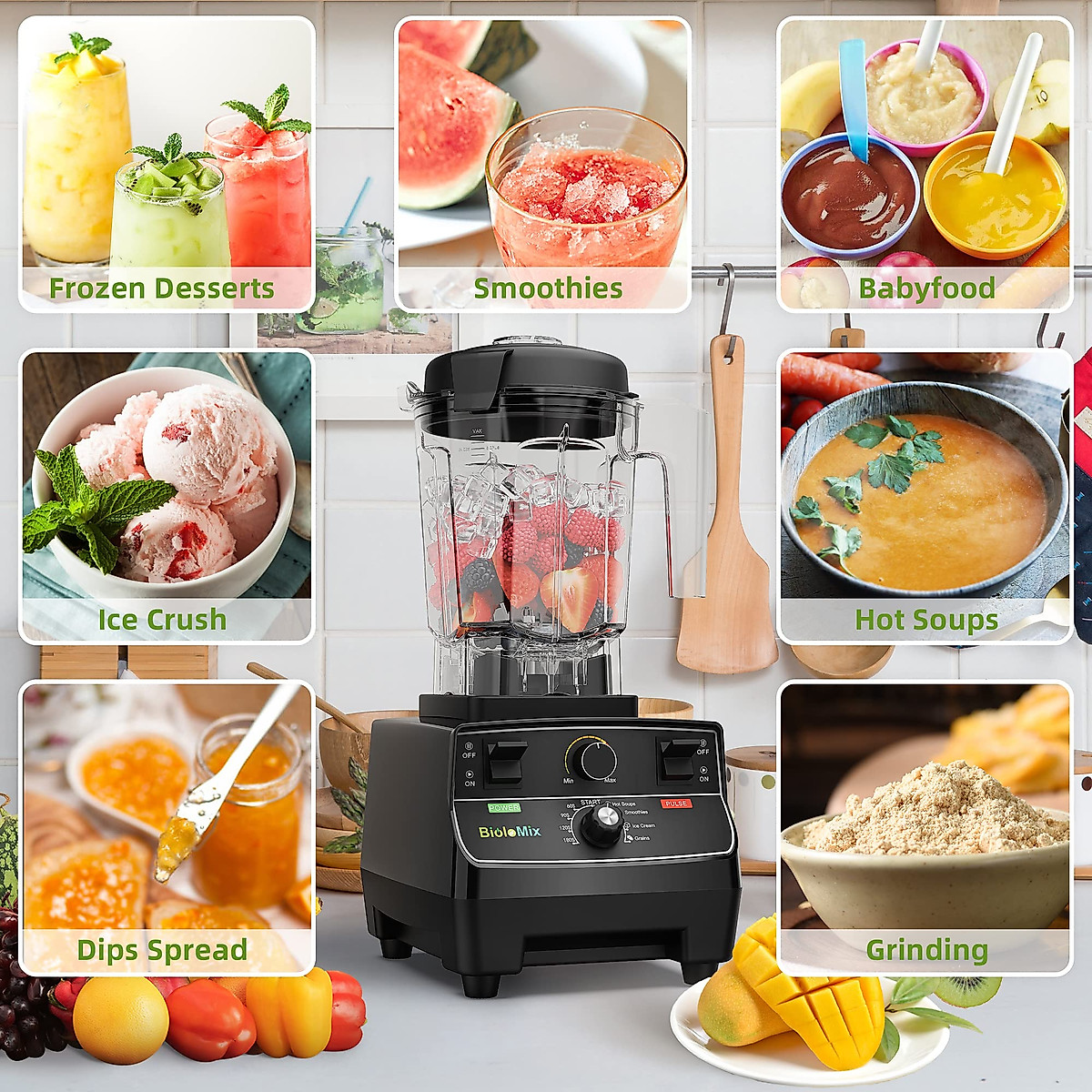 Biolomix Professional Smoothie Blender, Countertop Blender,Commercial Blender 2200W High Power with 68oz Pitcher, Smart Presets,blenders for kitchen for Ice, Soup,Frozen Dessert With 1 Juice Bottle