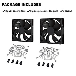 12V DC Fan Strong Quiet 120x120x25mm 12cm Small Cooling Fan 2Pin 2Wire 1600RPM High-Performance PC Fans 120mm 2-Pack