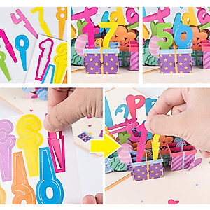 ABSOFINE Happy Birthday 3D Pop Up Cards, 3D Alphabet Happy Birthday Card with Envelopes, Greeting Cards Birthday Gifts for Women and Men (Colorful)