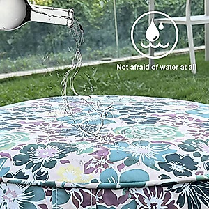 Louis Donné Inflatable Ottoman Footrest with Handle, Decorative Fade-Resistant Waterproof Foot Stool, Pouf for Home Patio Garden and Camping, D22 x H10 (Warm Tones Green Flower)