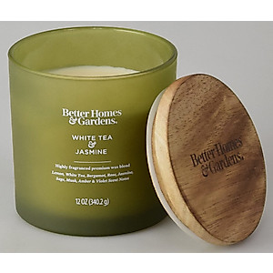 BetterHomes&Gardens Better Homes and Gardens 12oz Scented Candle, White Tea and Jasmine 2-Pack, Olive Green, 12oz (329g) x 2 [excluding glass jar weight] (44220)