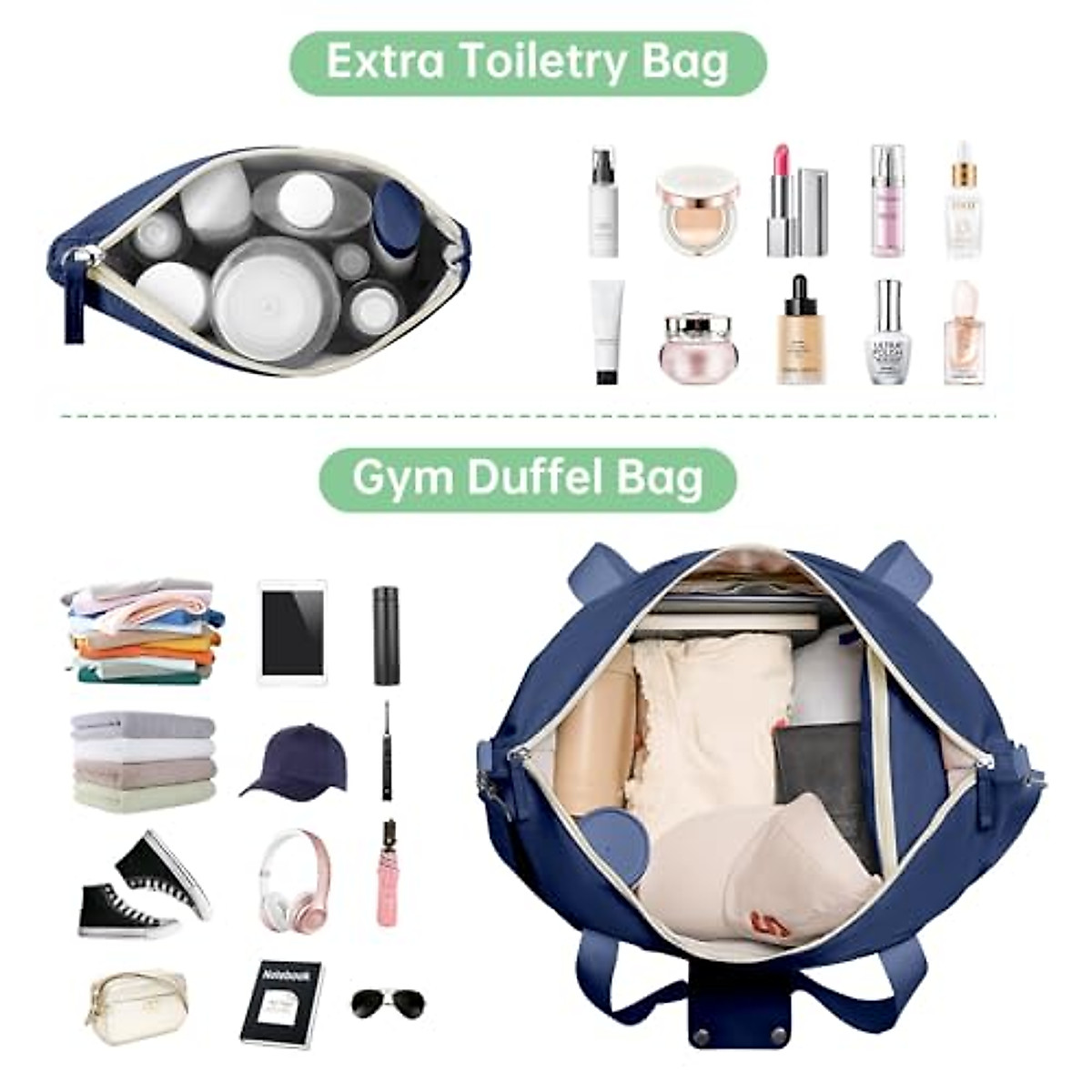 ETRONIK Gym Bag for Women, Travel Duffel Bag with USB Charging Port, Weekender Overnight Bag with Wet Pocket and Shoes Compartment for Women, Travel, Gym, Yoga (Dark Blue)