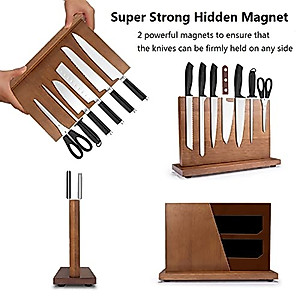 Knife Block,magnetic knife holder stand for kitchen counter,Knife Storage rack shelves, Rubber Wood Knife storage Organizer with Double Sided Magnetic,Knife Display Stand,without knives(12 * 7“)