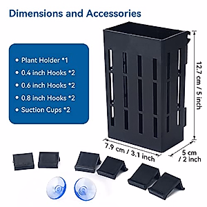 Upgraded Aquarium Plant Holder with Hooks and Suction Cups for Fish Tank Aquaponic Plant Cultivation and Aquascape Decorations (Black)