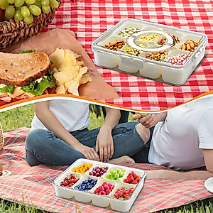 2 Pack Snackle Box with Clear Lids and Handle, Divided Serving Tray Portable Snack Platter No-Spill Snack Box Charcuterie Container Organizer for Travel, Salad Bar, Fridge, Camping, Fishing, Party