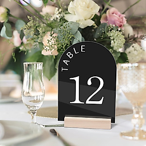 KOSKIMER Acrylic Table Numbers for Wedding Reception 1-15, Modern Arch Wedding Table Numbers with Wood Stands, 5x7 Inch Table Number Signs and Holders for Wedding, Anniversary, Party, Event