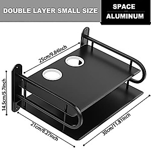 Z-COLOR Black Metal Double Wireless WiFi Router Storage Box / TV Set Box Shelf Wall Hanging Plug Board Bracket Cable Storage Organizer (Small)