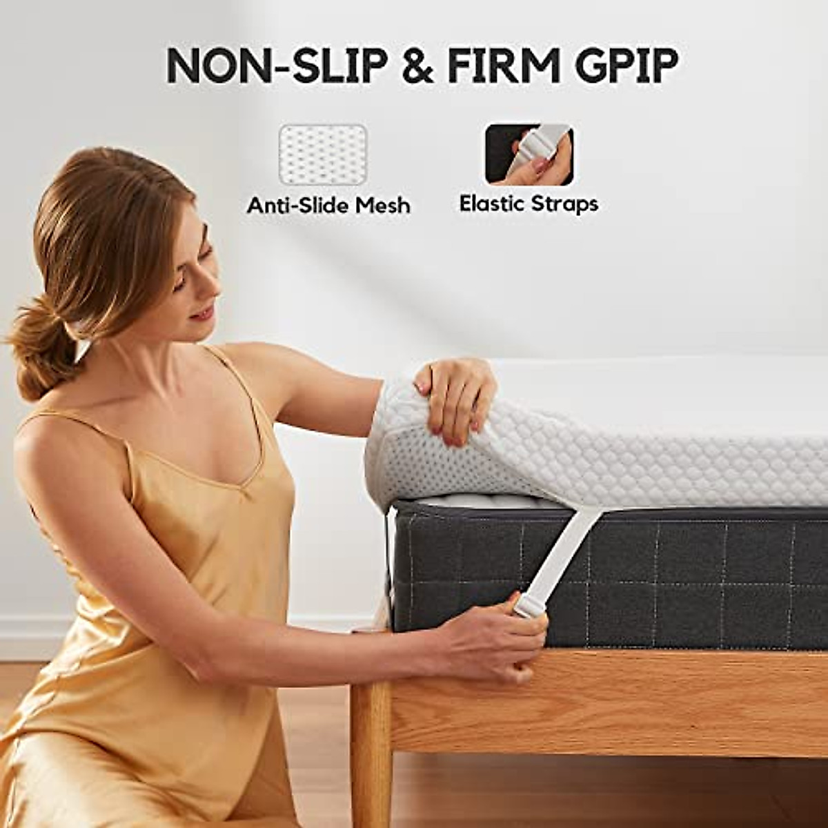 Marsail 3 Inch Gel Memory Foam Mattress Topper for Cooling Sleep, Premium Bed Topper with Non-Slip Removable Soft Cover, CertiPUR-US Certified, Full, White
