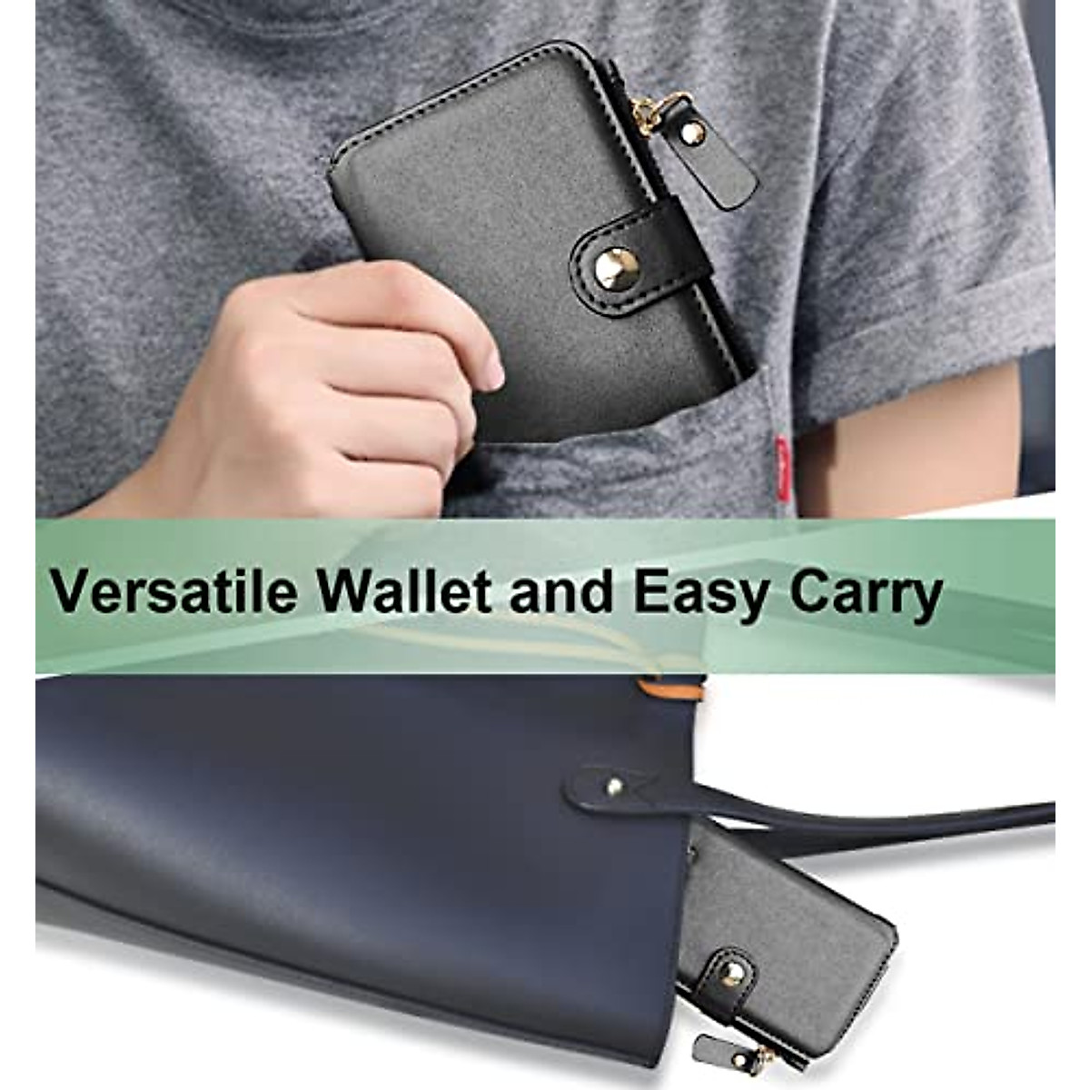 M-Plateau Phone Wallet,Card Holder for Phone Case with with Zipper Coin Purse and Cell Phone Lanyard Work with iPhone 14 and Most of Smart Cell Phones (Black)