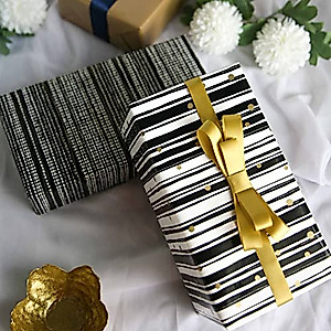 Wrapping Paper Roll(Mini Roll/3Roll),3 Different Gold Black Design Suitable for birthday, wedding gift packaging -17 inch X 120 inch Per roll
