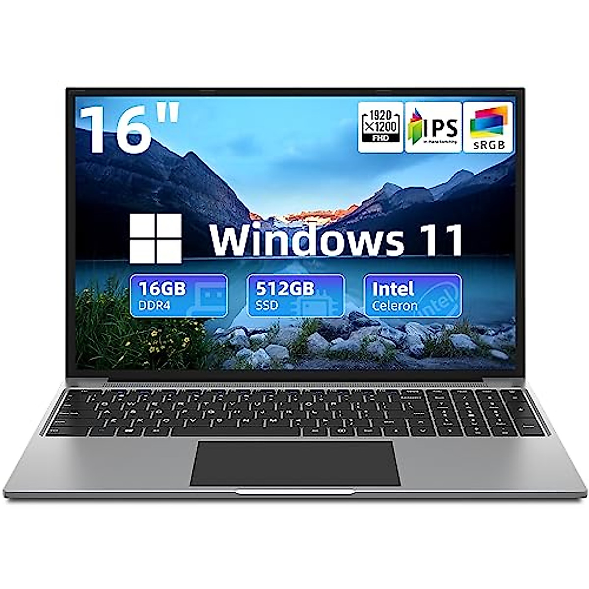 jumper 16 Inch Laptop, 16GB RAM 512GB SSD, Quad-Core Intel Celeron N5095, FHD IPS 1920x1200 Screen, Windows 11 Laptops Computer with Four Stereo Speakers, Cooling System, 38WH Battery, Numeric Keypad.