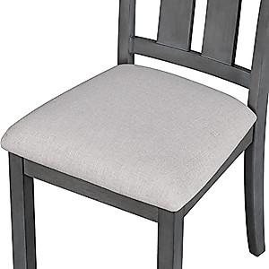 6 Piece Dining Table Set, Rectangle Dining Table with 4 Upholstered Chairs & a Bench, Kitchen Table Chairs Set for 6 Persons, Wood Dining Room Set (Gray)