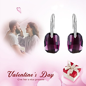 EleQueen 925 Sterling Silver CZ Rectangle Hook Drop Earrings Amethyst Color Made with Austrian Crystal for Women Girl, Valentine's Day/Mother's Day/Christmas Jewelry Gift for Girlfriend/Mom