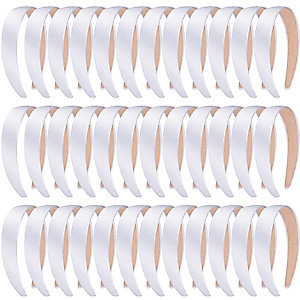 SIQUK 36 Pieces Satin Headbands White 1 Inch Wide Non-slip Headband Satin Hard Headbands DIY White Headbands for Women
