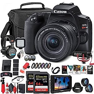 Canon EOS Rebel SL3 DSLR Camera with 18-55mm Lens (Black) (3453C002), 4K Monitor, Pro Mic, Pro Headphones, 2 x 64GB Memory Card, Color Filter Kit, Case, Filter Kit + More (Renewed)