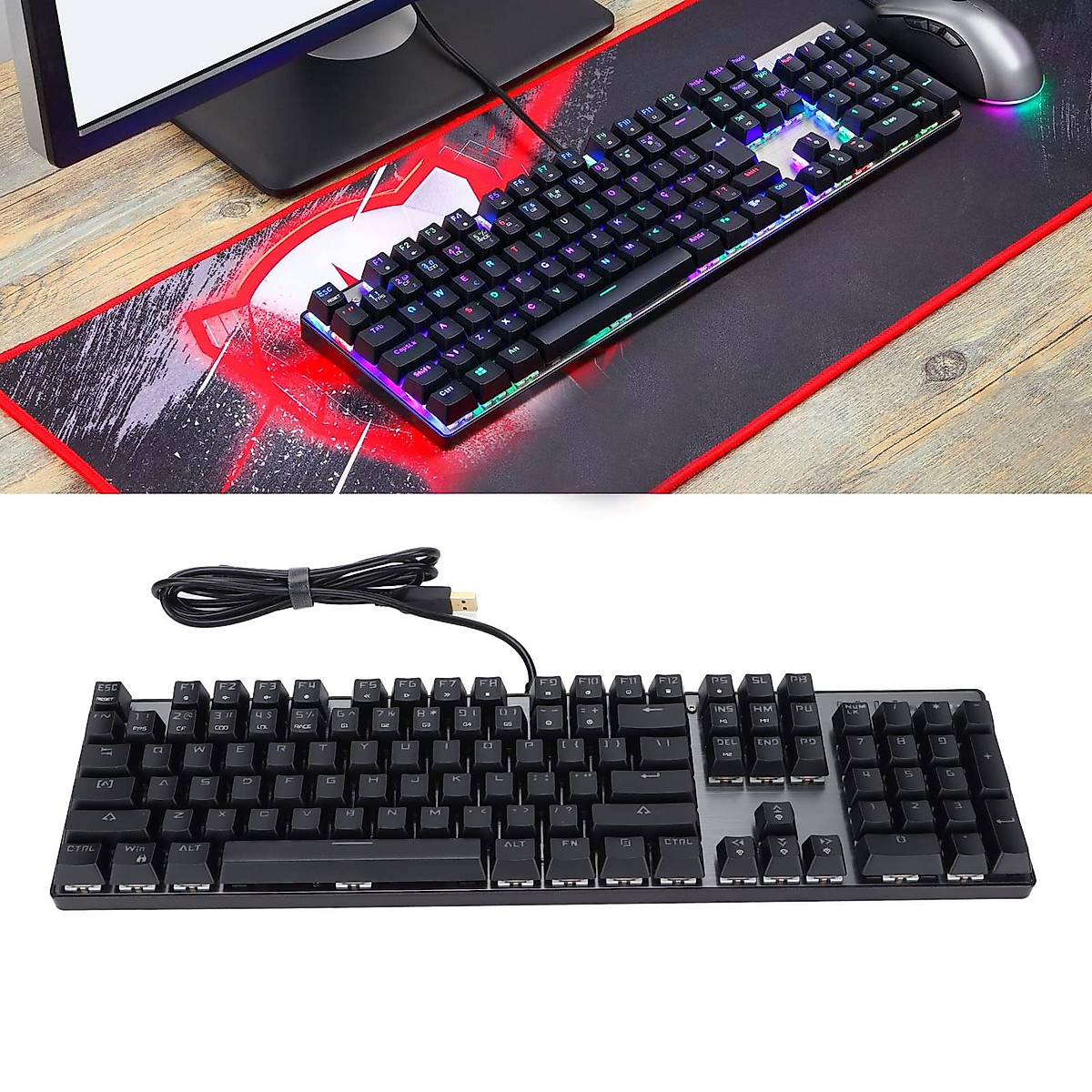 Byged Mechanical Keyboard, 104 Keys RGB Keyboard Wired PC Gaming Keyboard Durable Mechanical USB Keyboard with Blue Switch, for Desktop Laptop