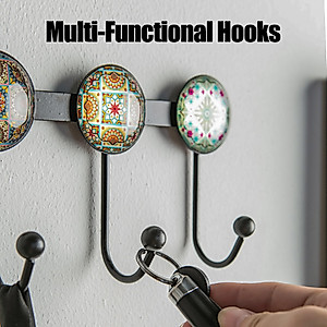 Banllis Boho Coat Rack Wall Mounted with 5 Hooks, Forest Theme Mandala Pattern Decorative Wall Hooks for Hanging Hat, Key, Towel, Purse, Bag, and Robe - for Entryway, Bathroom, and Kitche