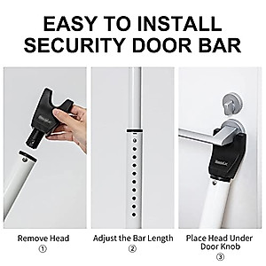 HonesaLoc 2-in-1 Door Security Bar & Sliding Patio Door Stopper Security Jammer Bar Child Proof Adjustable Constructed of High Grade Iron Window Doors Security Bars, White