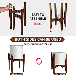 ZIOZERTT Adjustable Plant Stand New Indoor Wood Plant Stand Mid Century Modern Flower Pot Holder Rack with Tray, Fit 8'' to 12'' Planter(Plant and Pot Not Included)