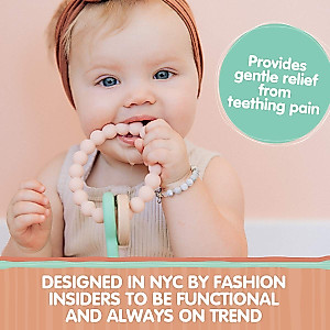 Chewbeads - Brooklyn Teething Toy - Silicone Teething Ring & Wood Teether for Infants, Babies & Toddlers - Baby Teether & Modern Baby Rattle - Medical Grade Silicone Baby Toy 3-6 Months - Grey