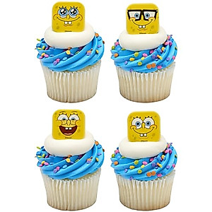 DecoPac SpongeBob SquarePants™ Mood Faces Rings, SpongeBob Cupcake Decorations Featuring SpongeBob SquarePants, Yellow - 24 Pack