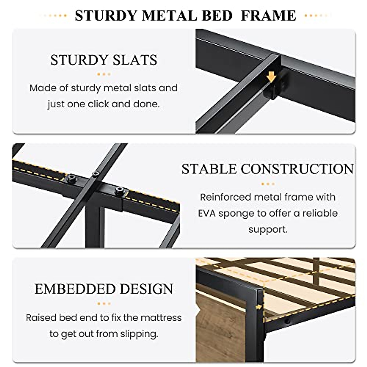 SHA CERLIN Full Size Metal Platform Bed Frame with Wooden Headboard/Heavy Duty Bed Frame with 13 Strong Slats Support/No Box Spring Needed, Brown