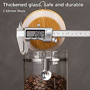 Yangbaga Glass Coffee Containers with Shelf, 2 x 45 FLOZ Coffee Bean Storage with Airtight Locking Clamp and Bamboo Spoon, Large Capacity Food Storage Jar for Kitchen