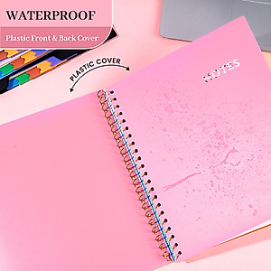 CAGIE 5 Subject Notebook College Ruled with Removable Tabs, 8.5'' x 11'' Lined Spiral Journals Notebook for Women Men Writing, Notebooks for Work Note Taking School Supplies, Pink