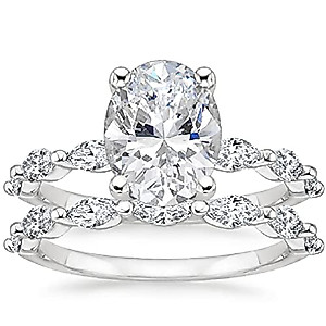 JEWELERYN Lovely Solitiare Bridal Set, Oval Cut 3 CT, Colorless Moissanite Ring Set, 925 Sterling Silver, Engagement Ring, Wedding Ring, Perfact for Gifts Or As You Want (7.5) White