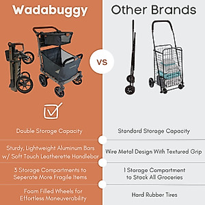 Wadabuggy Heavy Duty Folding Shopping & Utility Cart, Glides Effortlessly - Easy to Maneuver, Lightweight Push & Pull Behind Cart w/3 Storage Baskets