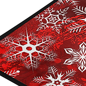 senya Christmas Rug Kitchen Rugs Runner Christmas Red Pattern with Snowflakes Flower Doormat Bath Rugs Non Slip Area Rugs for Bathroom Kitchen Indoor 39" X 20"