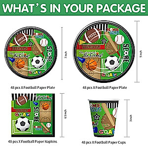 Xigejob Sports Party Supplies Decorations - Sports Theme Birthday Party Supplies, Plates, Cups, Napkins, Sports Birthday Decorations, Soccer Basketball Baseball Football Theme Dinnerware | Serve 48