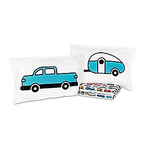 Camco Life is Better at the Campsite Queen-Size Beds | Set Includes (1) Fitted, (1) Flat Sheet and (2) Pillow Cases | Multi-RV Print (53299)