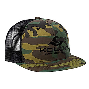 Joe's USA, Koloa Surf Mesh Back Wave Logo Trucker Mens Hat in Camo/Black with Black Embroidered Logo