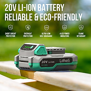 LiTHELi 20V 2.0AH Lithium Ion Battery Pack,Only Fit 20V Power Tools