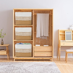 LWYMX 2 Pack Woven Baskets for Storage, 15.7"x11.8"x11.8" Cotton Rope Basket with Handles Gift Storage Basket for Organizing Bins, Nursery Toy Laundry Blanket Basket for Living Room Closet Shelves