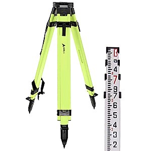 AdirPro Aluminum Hi -Vis Green Tripod with Quick Clamp & AdirPro 14-Foot Aluminum Grade Rod Bundle