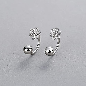 SLUYNZ 925 Sterling Silver Small Daisy Earrings Cuff for Women Flower Half Hoop Earrings Cartilage Earrings Helix Piercing Ball Studs (A-Silver)