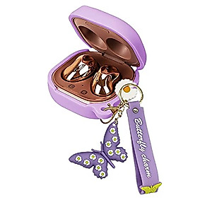 for Samsung Galaxy Buds2 Pro Case/Galaxy Buds2 Case/Galaxy Buds Pro Case/Galaxy Buds Live Case Cute Butterfly Silicone Earbuds Protective Case Cover with Keychain for Women Girl (Purple)