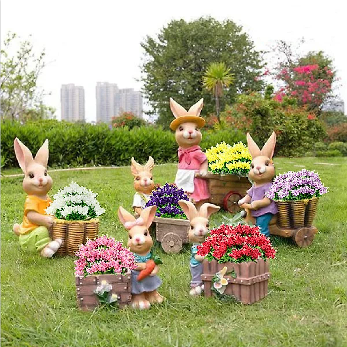 8 Bundles Artificial Daisy Flowers, Artificial Outdoor Flowers Fake UV Resistant No Fade Greenery Shrubs for Indoor Outside Hanging Plants Garden Porch Window Box Home Wedding Farmhouse Décor (Red)