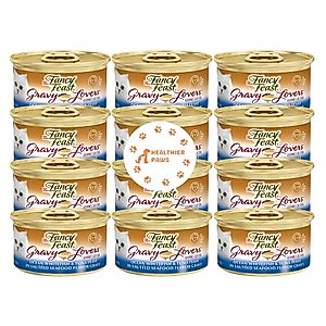 Fancy Feast Gravy Wet Cat Food, Gravy Lovers Ocean Whitefish & Tuna Feast in Seafood Gravy 3 oz (12 Cans) with Healthier Paws Sticker!!