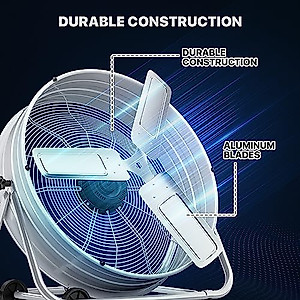 mollie 25 Inch Industrial High Velocity Floor Drum Fan with 3 Speed Heavy Duty Metal Adjustable Tilt Portable Air Circulator for Home Bedroom Garage Commercial Use, 5270 CFM, Silver