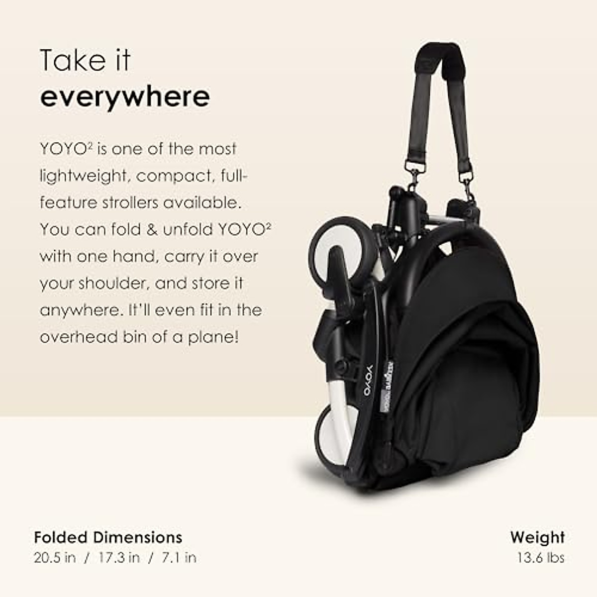 Babyzen YOYO2 Stroller Frame, Black - Includes 5-Point Harness, Multi-Position Reclining Backrest, Canopy Extensions, Padded Shoulder Strap & Protective Storage Bag