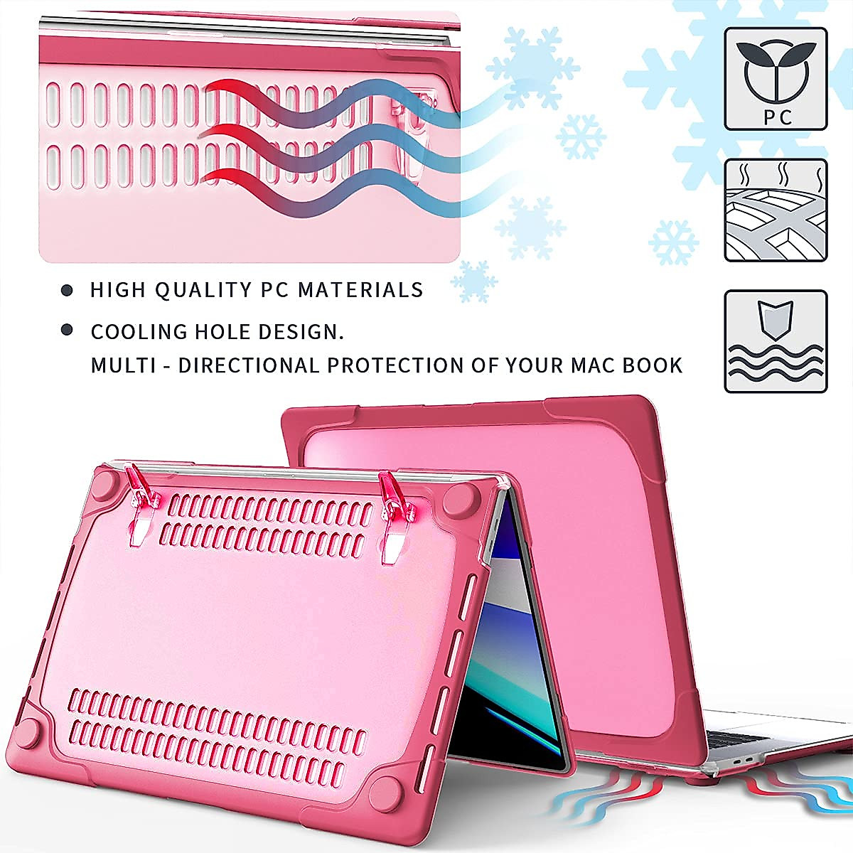 Mektron Laptop Case for MacBook Air 13 2022 2021 2020 2019 2018 Release A2337 M1 A1932 A2179 with Touch ID,[Heavy Duty][Dual Layer] Hard Plastic Bumper Protective Cover Shell with Kickstand (Rose)