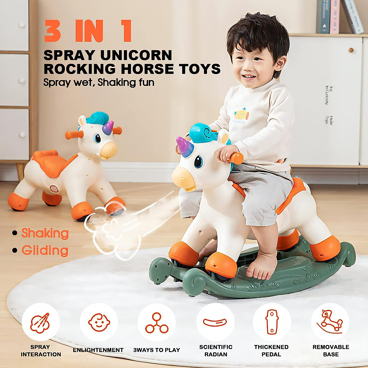 Hi-Tech Unicorn Rocking Riding Horse Toys for Kids, Puzzle Musical Light Educational Pony Ride Toddlers Toy (24.4" L x 11.4" W x 14.5" H) for Toddlers Boys Girls. (Pony Horse)