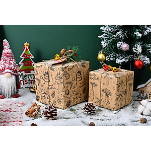 Titiweet Vintage Christmas Wrapping Paper Roll - Mini Roll 17" X 120" Kraft Christmas Wrapping Paper, 3 Rolls Aesthetic Christmas Wrapping Paper(Vintage Christmas)