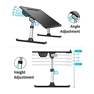 Laptop Bed Tray Table, SAIJI Adjustable Bed Desk for Laptop, Lap Desk for Laptop, Extra Large Super Stable Foldable Laptop Stand with Drawer for Eating, Working, Writing, Gaming, Drawing(Black)
