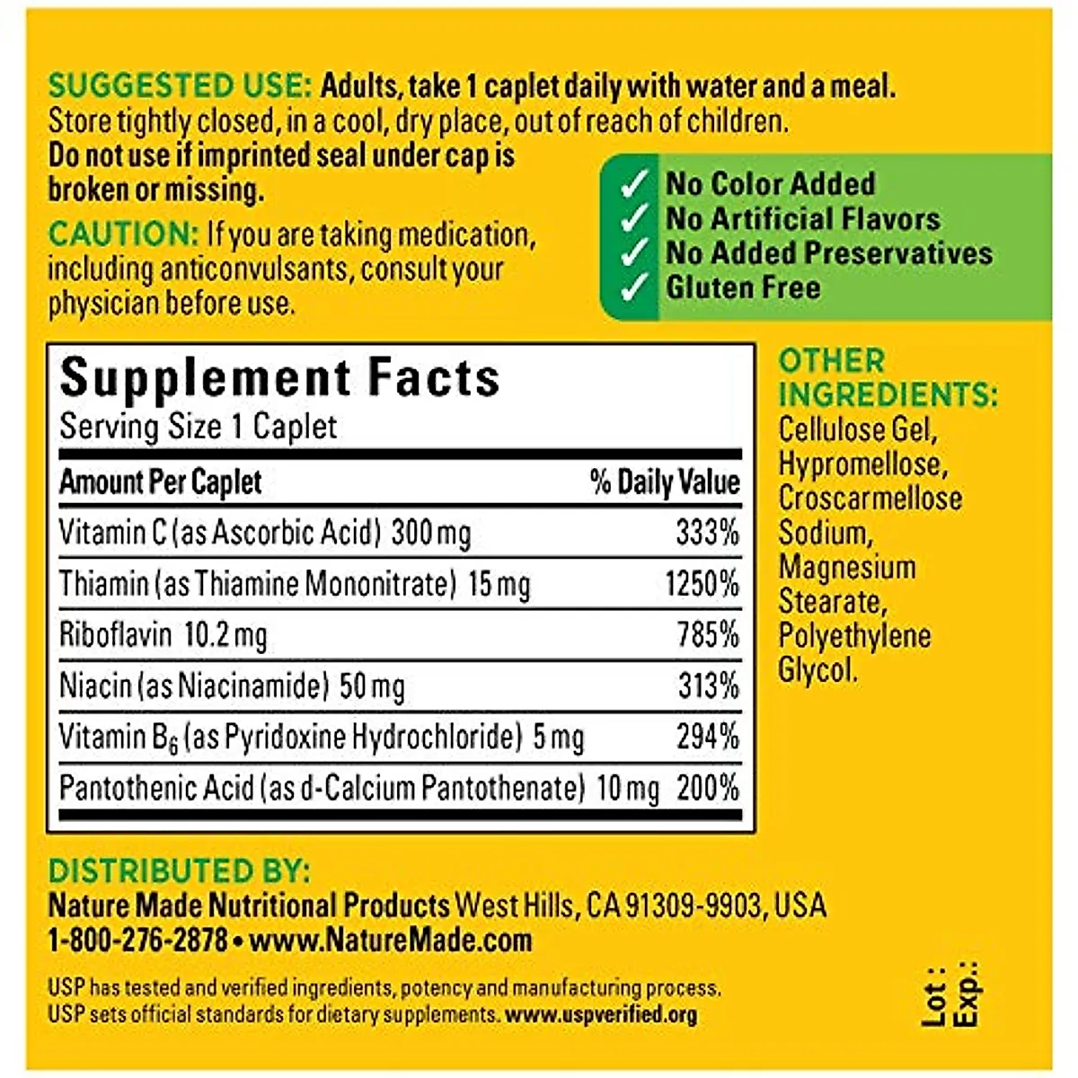 Nature Made B-Complex with Vitamin C Caplets, 100 Count (Pack of 3)